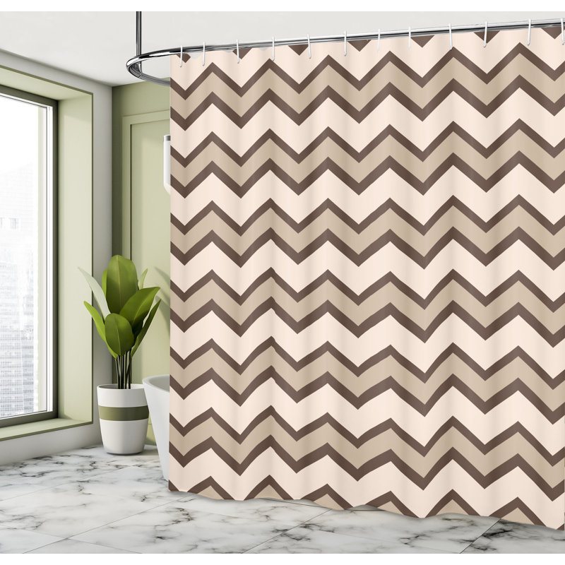 Latitude Run Tan Shower Curtain Classic Chevron Zigzags 33537 Wayfair